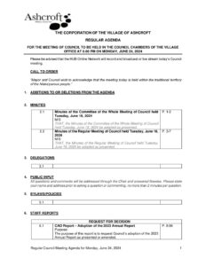 Regular Meeting Agenda June 24 2024 - The Village of Ashcroft