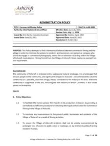 Commercial Filming Policy - The Village of Ashcroft